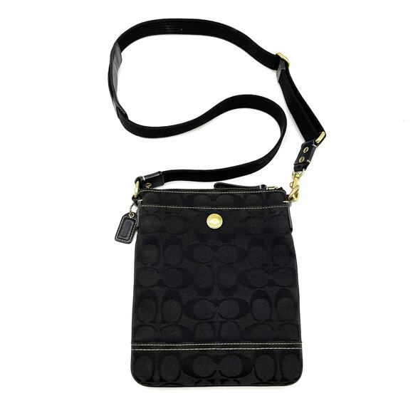 Coach | Bags | Coach Hampton Crossbody Swing Bag Black Signature Canvas ...